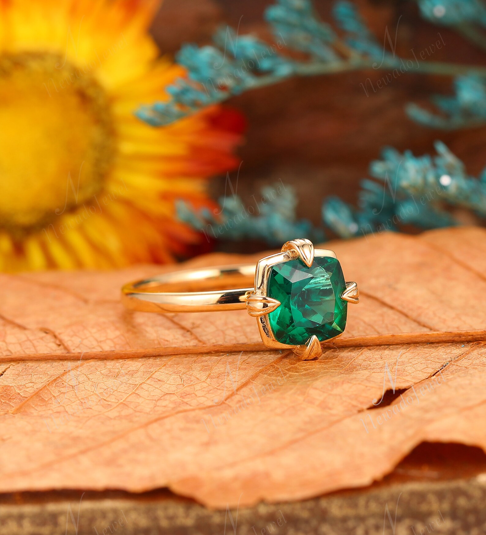 Antique May Birthstone Ring 7.5mm Cushion Cut Emerald - Etsy