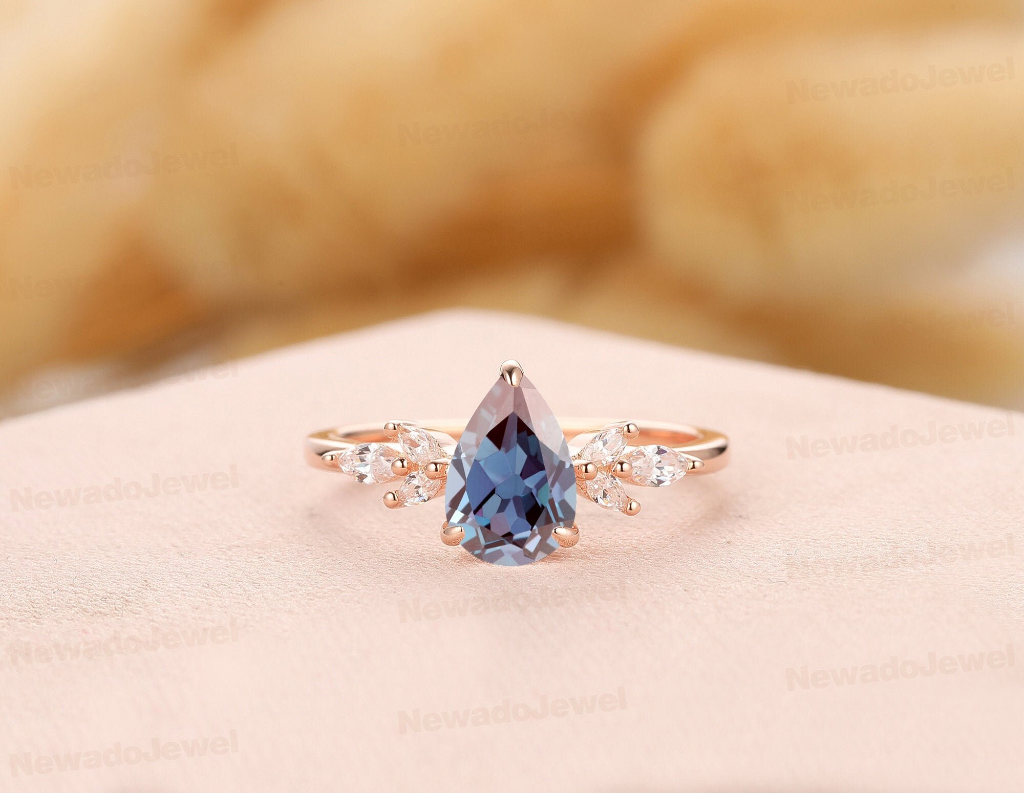 Tear Drop Gemstone Ring 6x9mm Pear Cut Alexandrite Ring 14k | Etsy