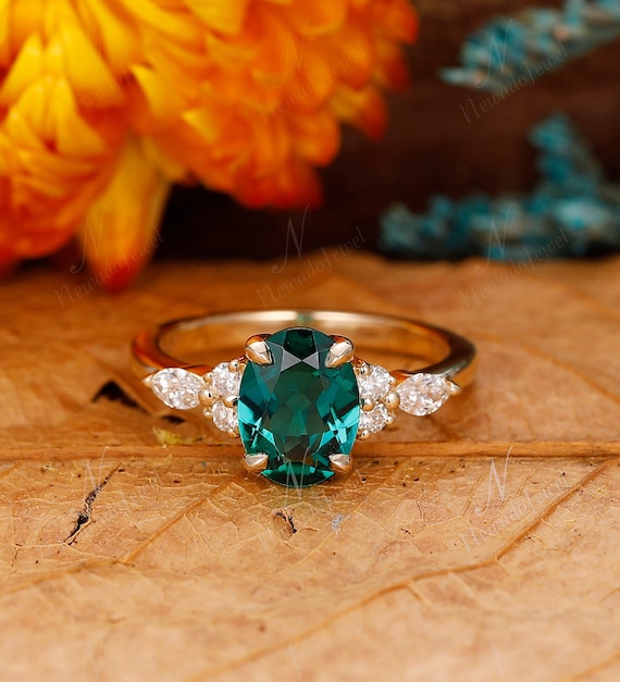 May Birthstone Ring Oval 6x8mm Emerald Engagement Ring Antique Promise Ring Anniversary Ring Vintage Art Deco Wedding Ring For Women