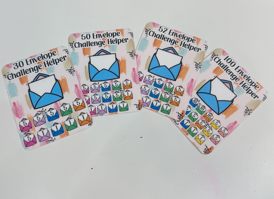 Laminated Envelope Challenge Helper Cards - Savings Tracker Set - Etsy