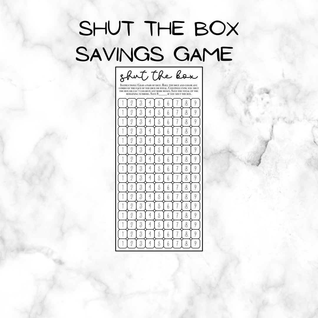 Digital Download, You Print, SHUT THE BOX Savings Challenge, Savings ...