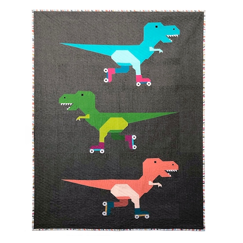 QUILT PATTERN Dinorama T-rex on Roller Skates by Art East - Etsy