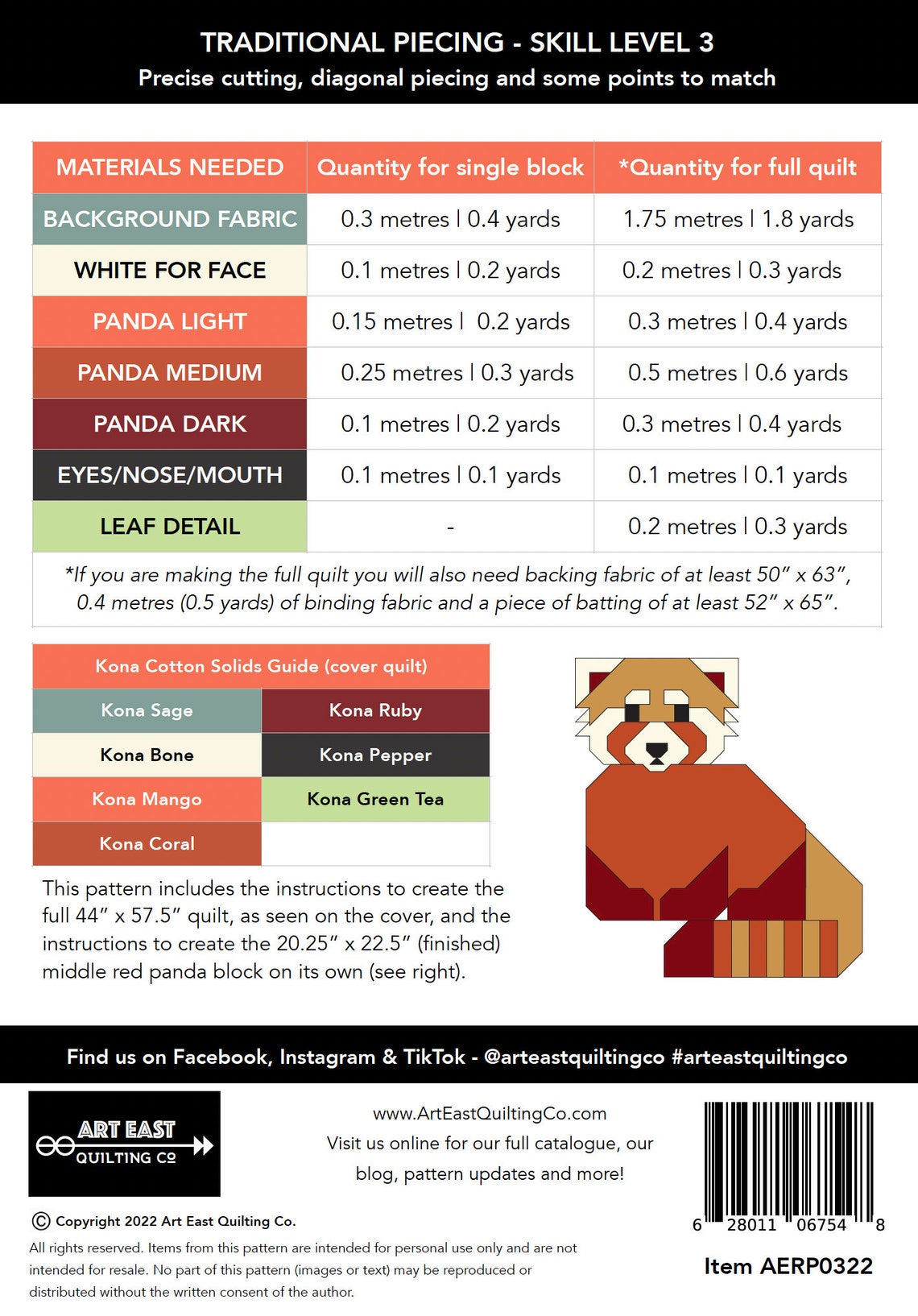 QUILT PATTERN Red Pandas Quilt by Art East Quilting Co - Etsy