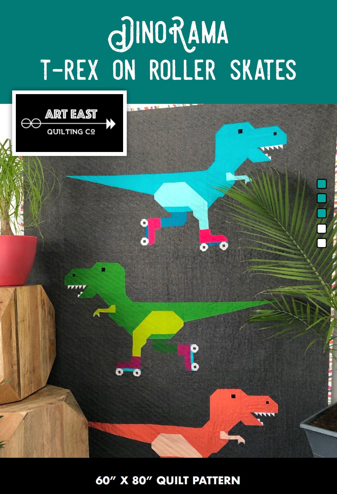 QUILT PATTERN Dinorama T-rex on Roller Skates by Art East | Etsy Canada