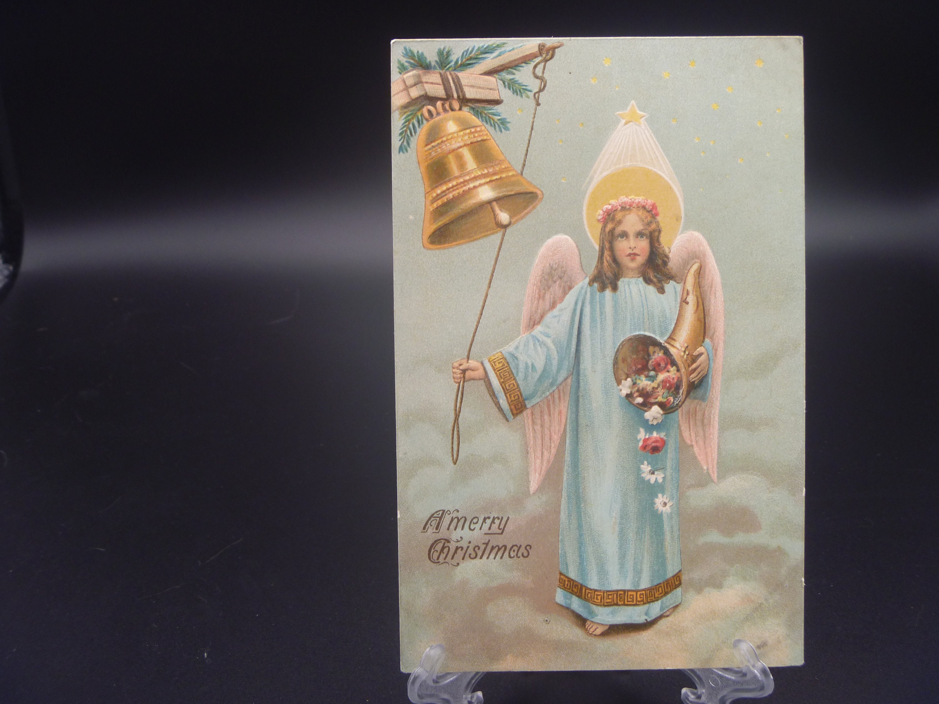 Merry Christmas, Vintage Postcard With an Angel - Etsy