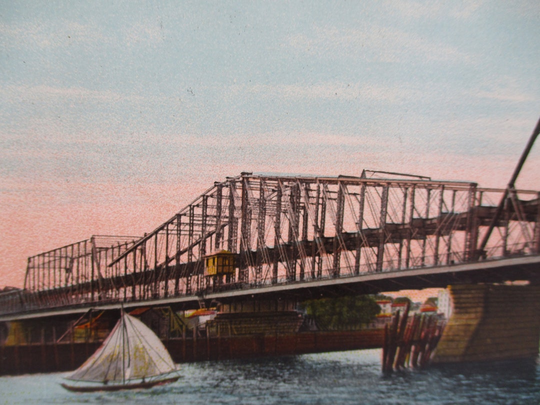 Long Drawbridge, Hudson River at Albany. 1910 Post Card. Theochrom ...