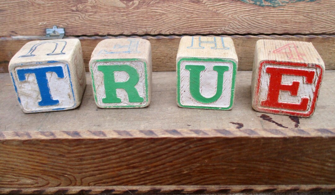 Four Wooden Blocks, Vintage Toy Blocks, Letters and Numbers, Used ...