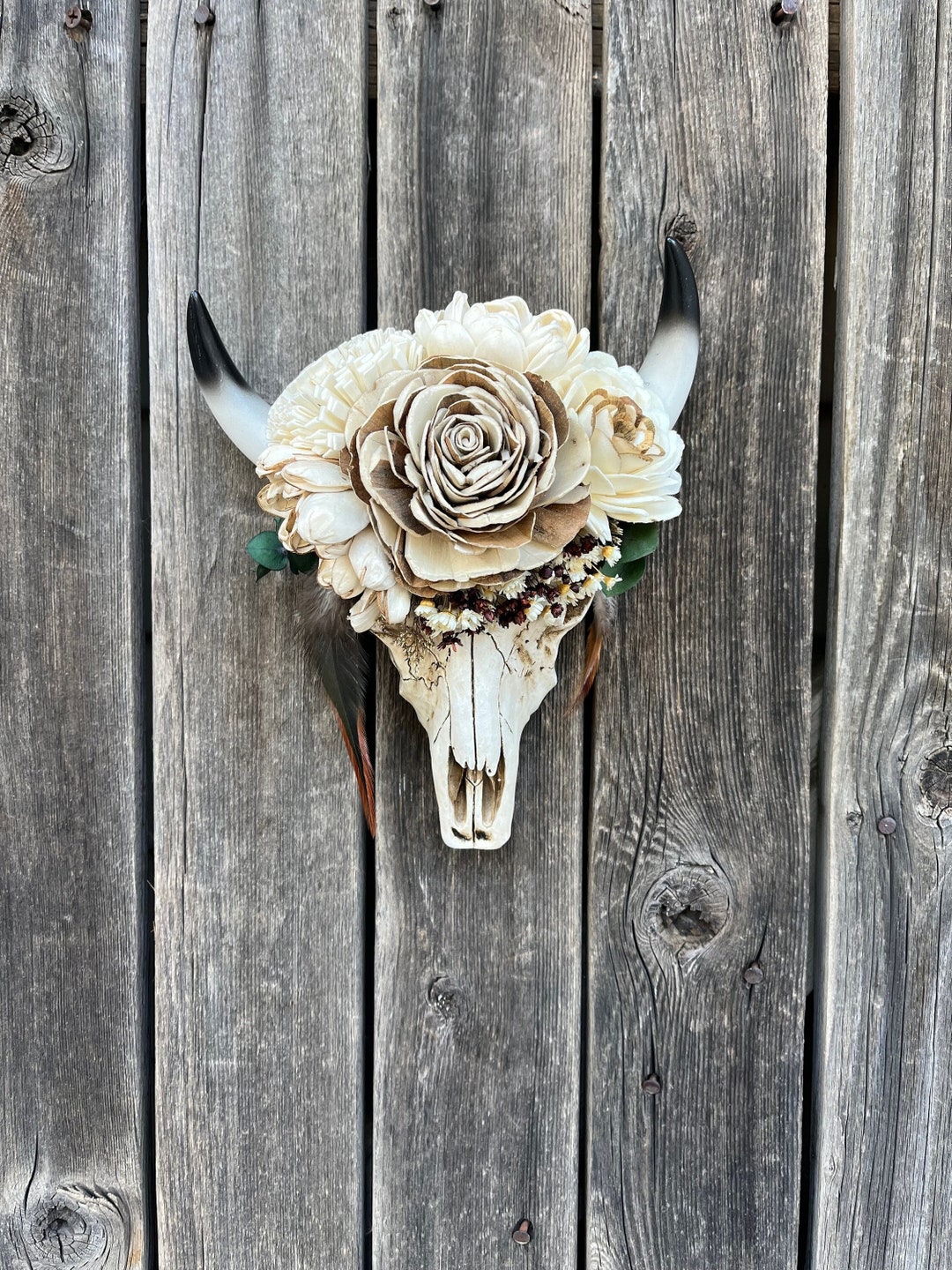 Faux Bull Skull, Bull Skull, Skull Decor, Wood Flowers, Skull, Rustic ...