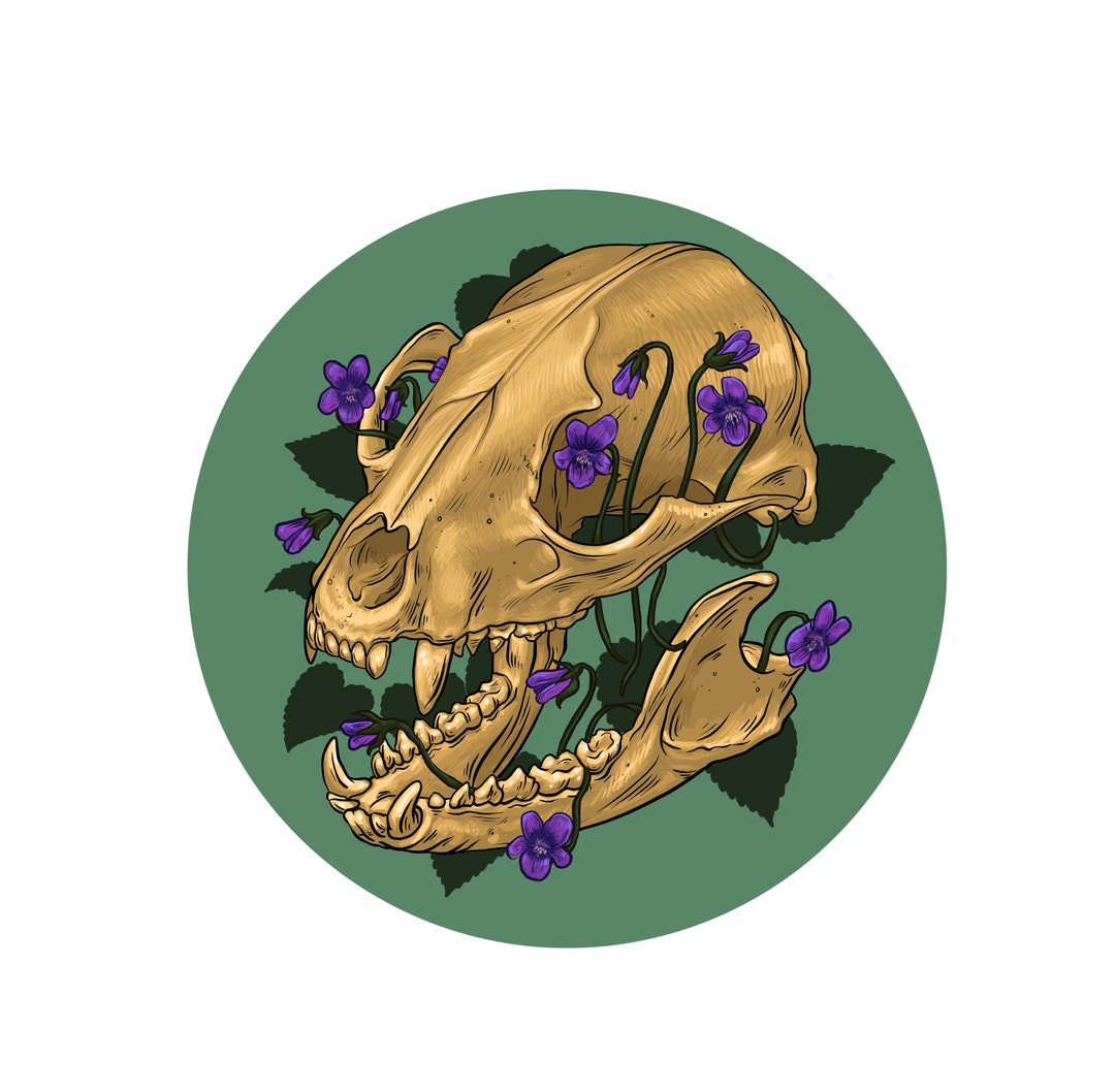 Raccoon Skull With Violets Print - Etsy