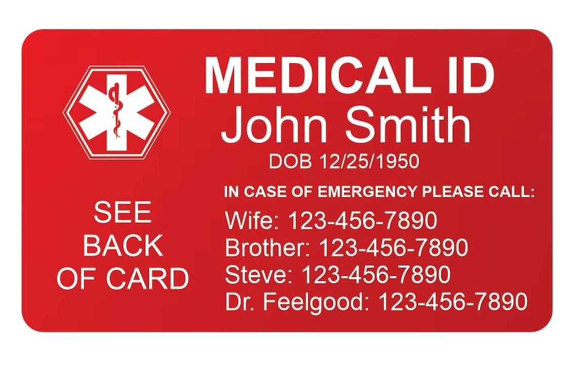 Custom Engraved Aluminum Medical ID Card, Emergency Contact Card ...
