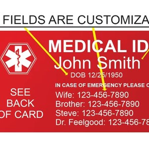 Custom Engraved Aluminum Medical ID Card, Emergency Contact Card ...