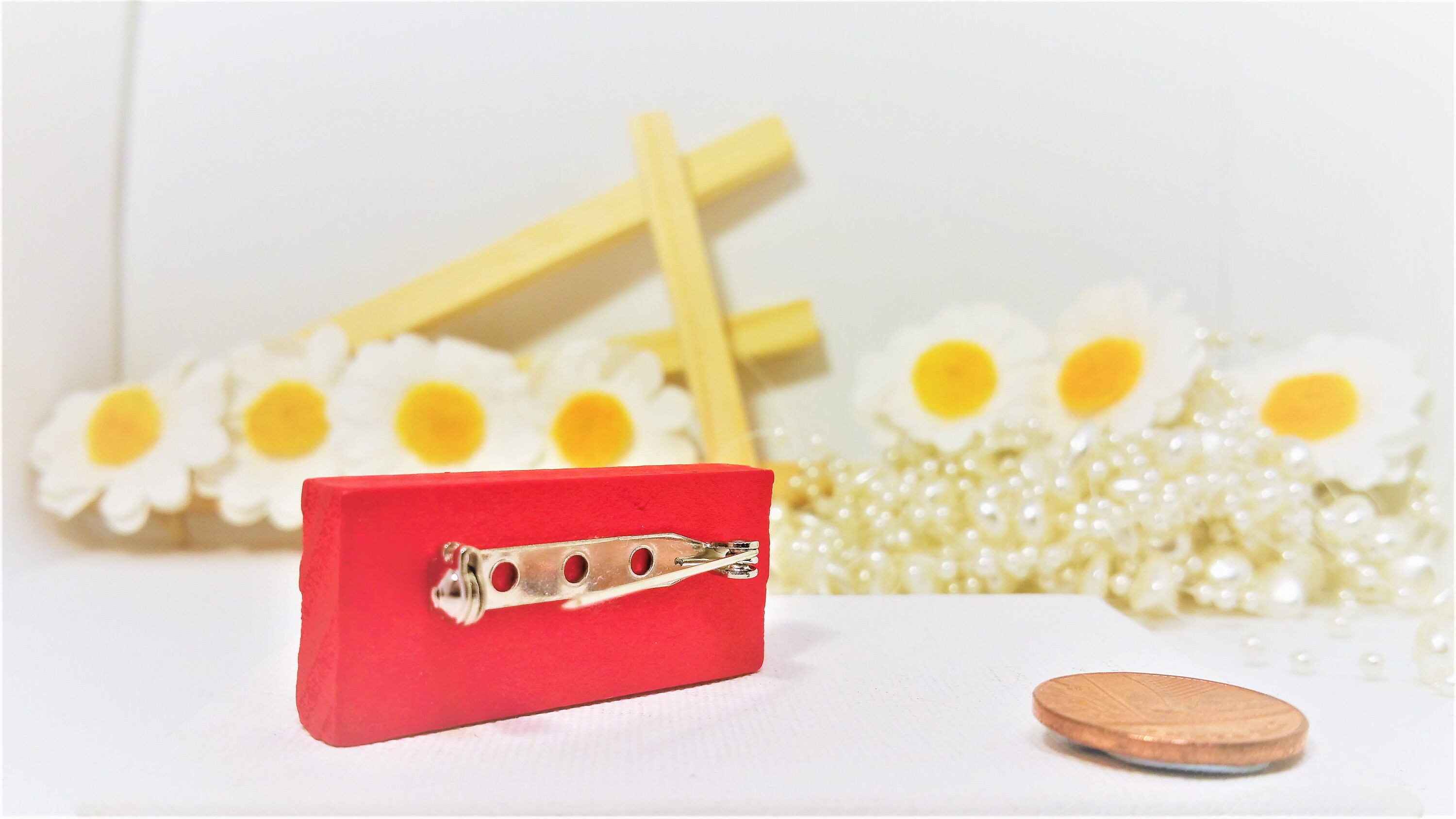 Wood Brooch Wood Badge Wooden Brooch Wooden Badge Red - Etsy