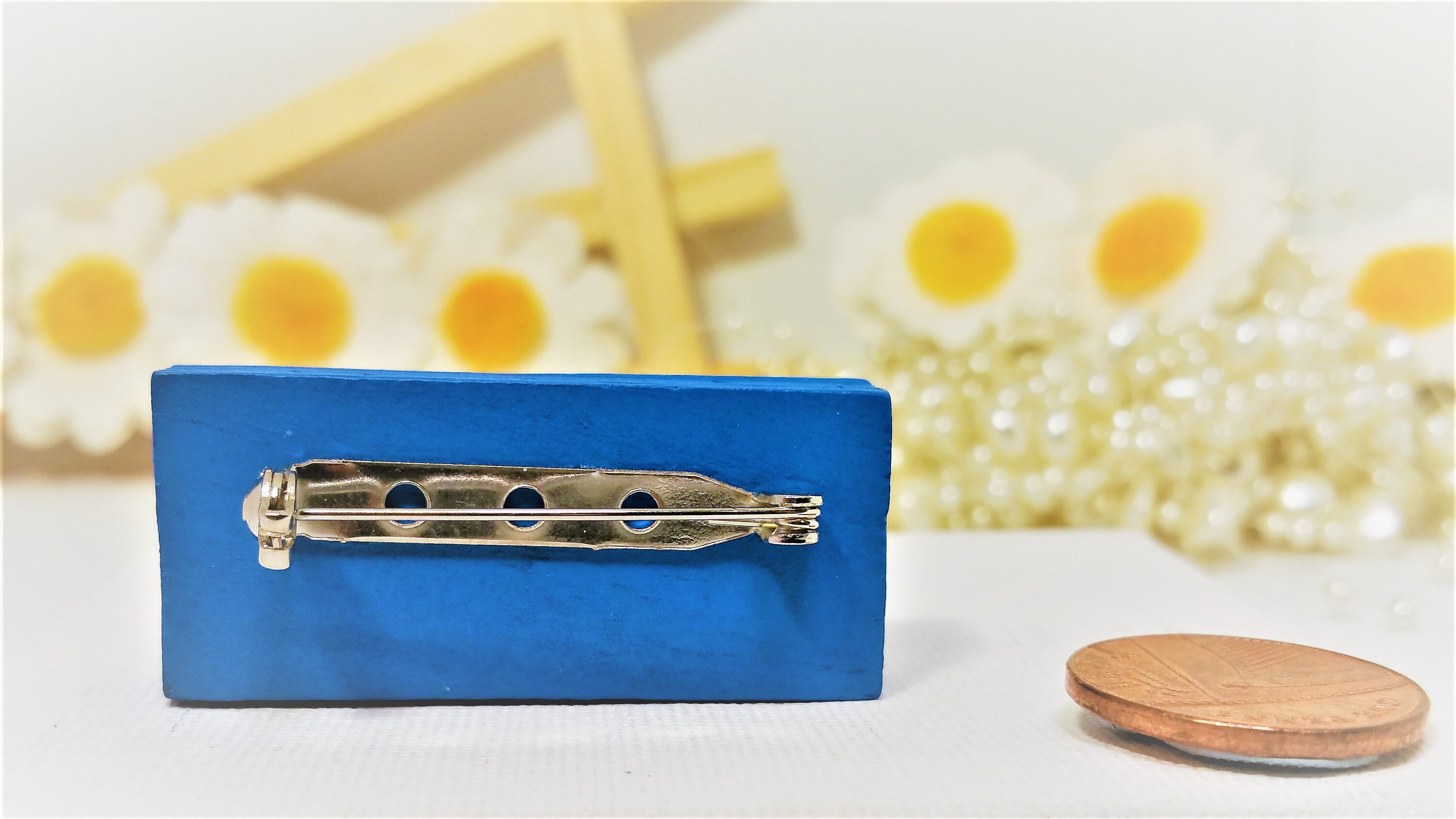 Wood Brooch, Wood Badge, Wooden Brooch, Wooden Badge, Blue Brooch, Blue ...