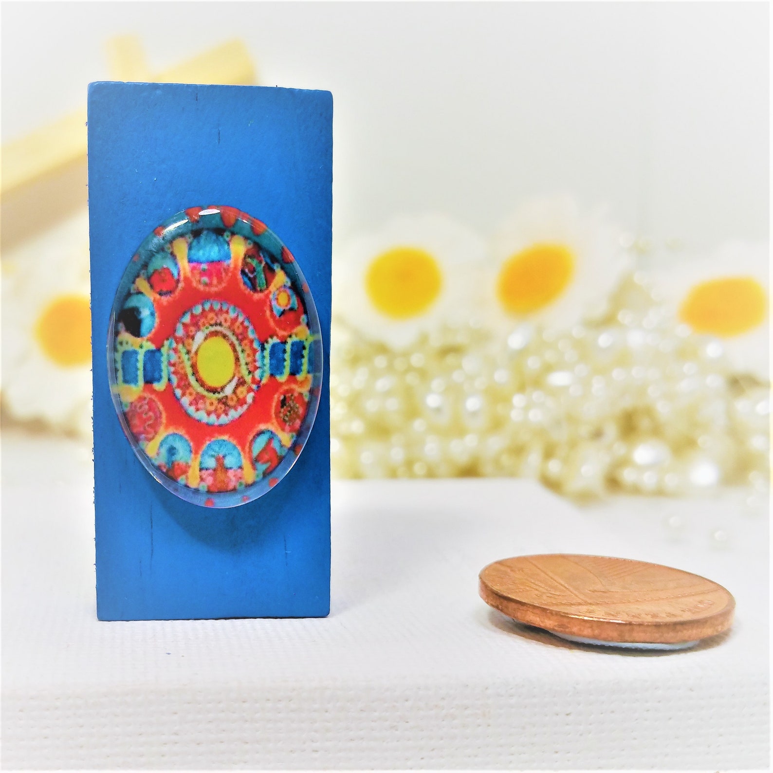 Wood Brooch, Wood Badge, Wooden Brooch, Wooden Badge, Blue Brooch, Blue ...