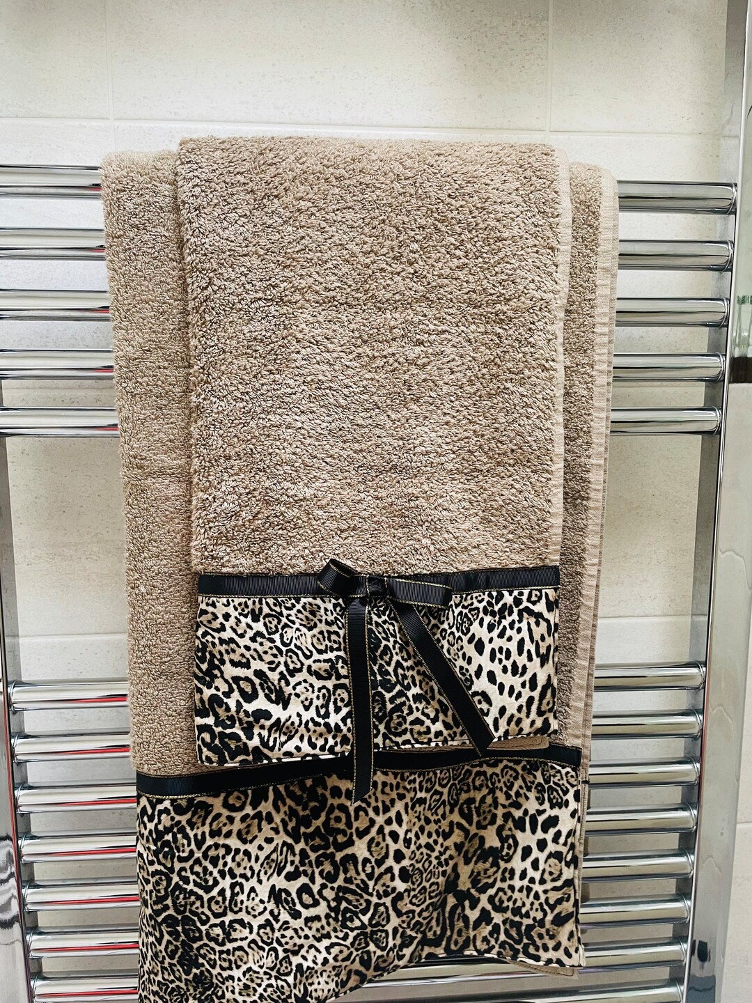 Decorative Beige/stone Brown Leopard Print Bath and Hand Towel Set - Etsy