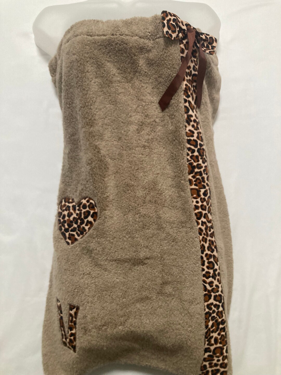 Personalisable Mocha Spa Wrap With Leopard Print Trim - Etsy