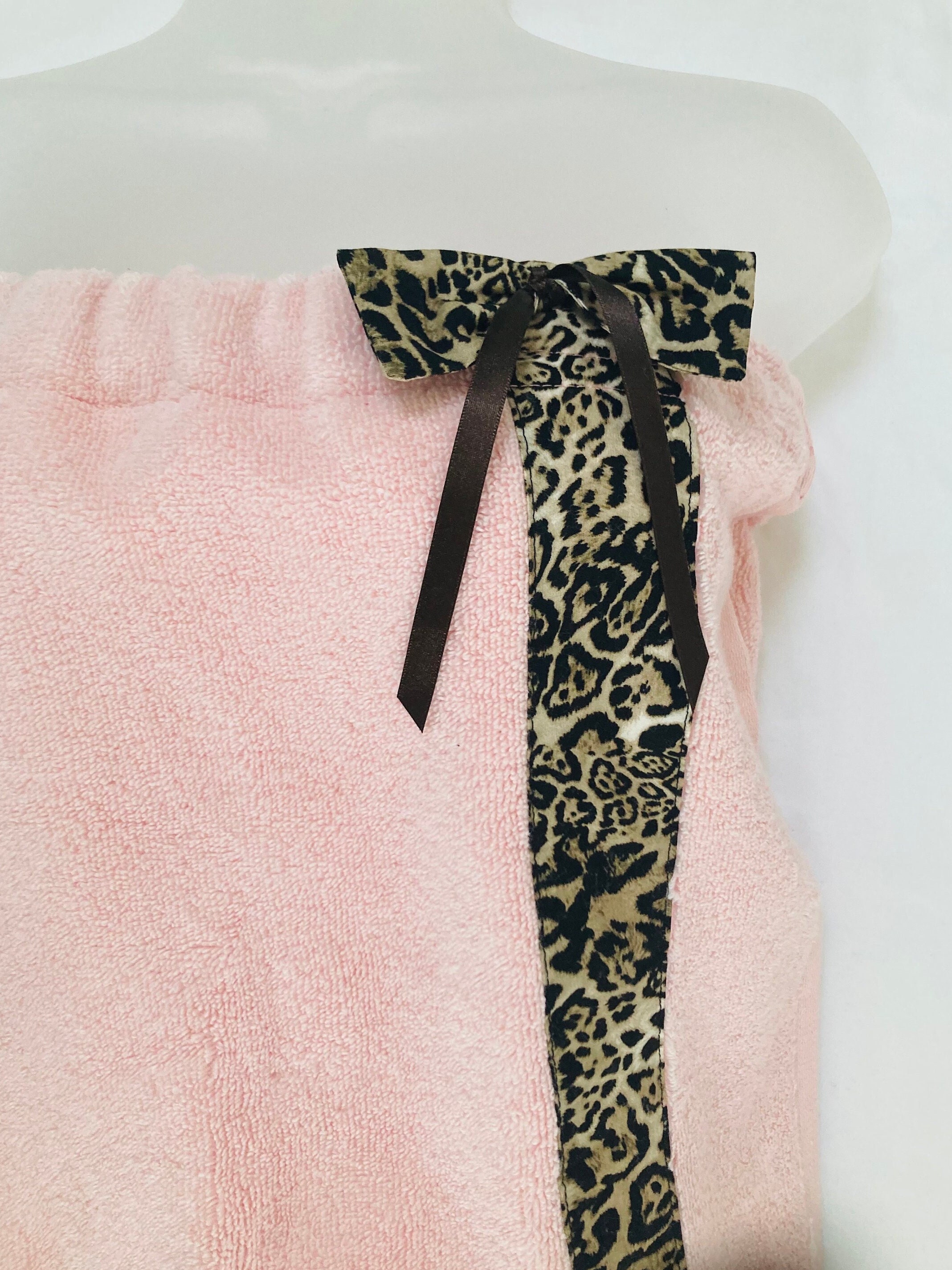 Baby Pink Spa Wrap With Leopard Print Trim - Etsy