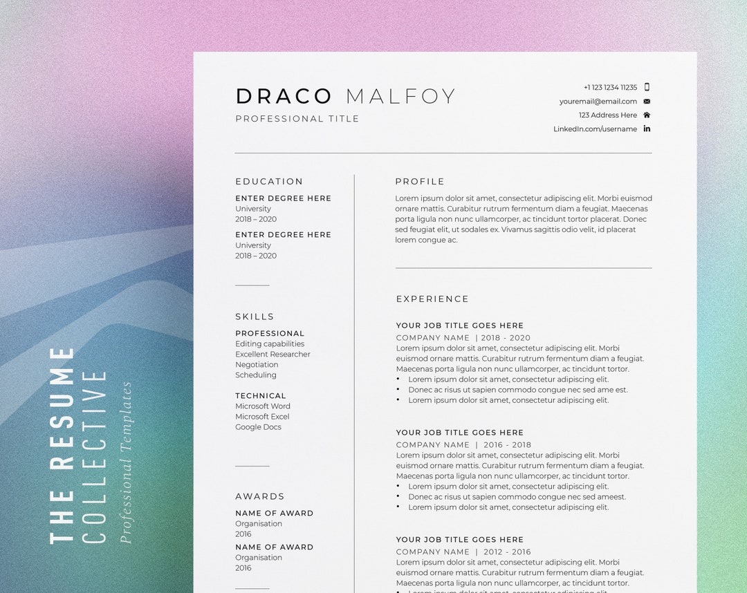 Apple Pages Modern Resume Template CV Template Cover - Etsy UK