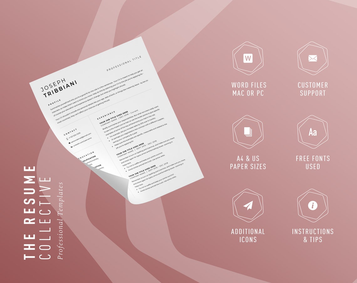 Modern Resume Template Bundle CV Template Cover Letter - Etsy