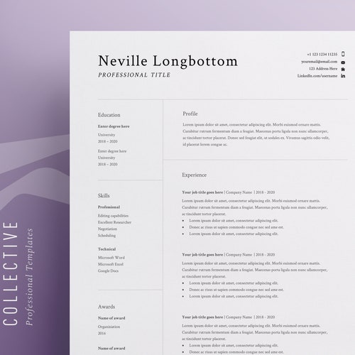 Minimalist Resume Template Creative Resume CV Modern | Etsy