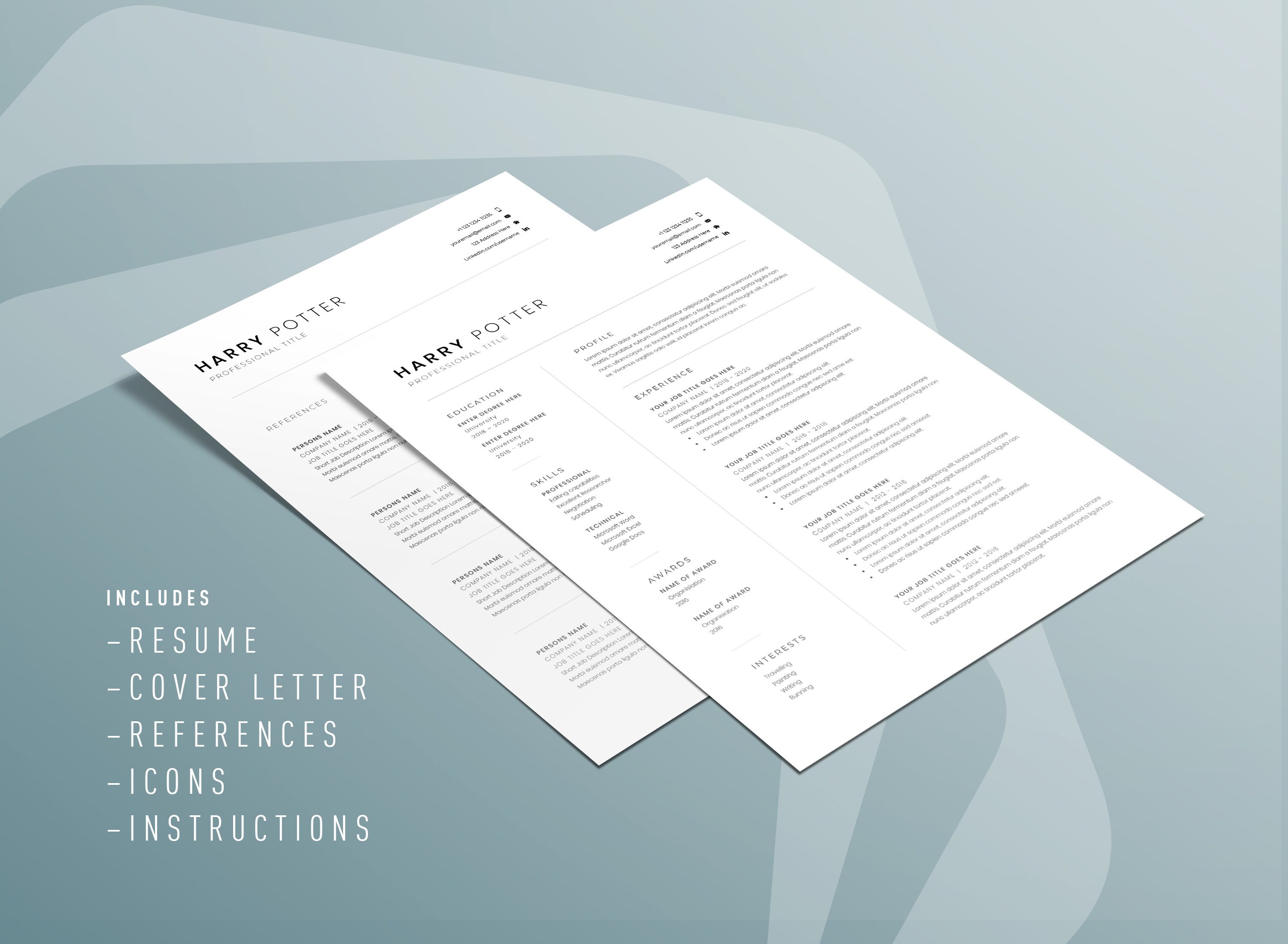 Modern Resume Template CV Template Cover Letter References Easy ...