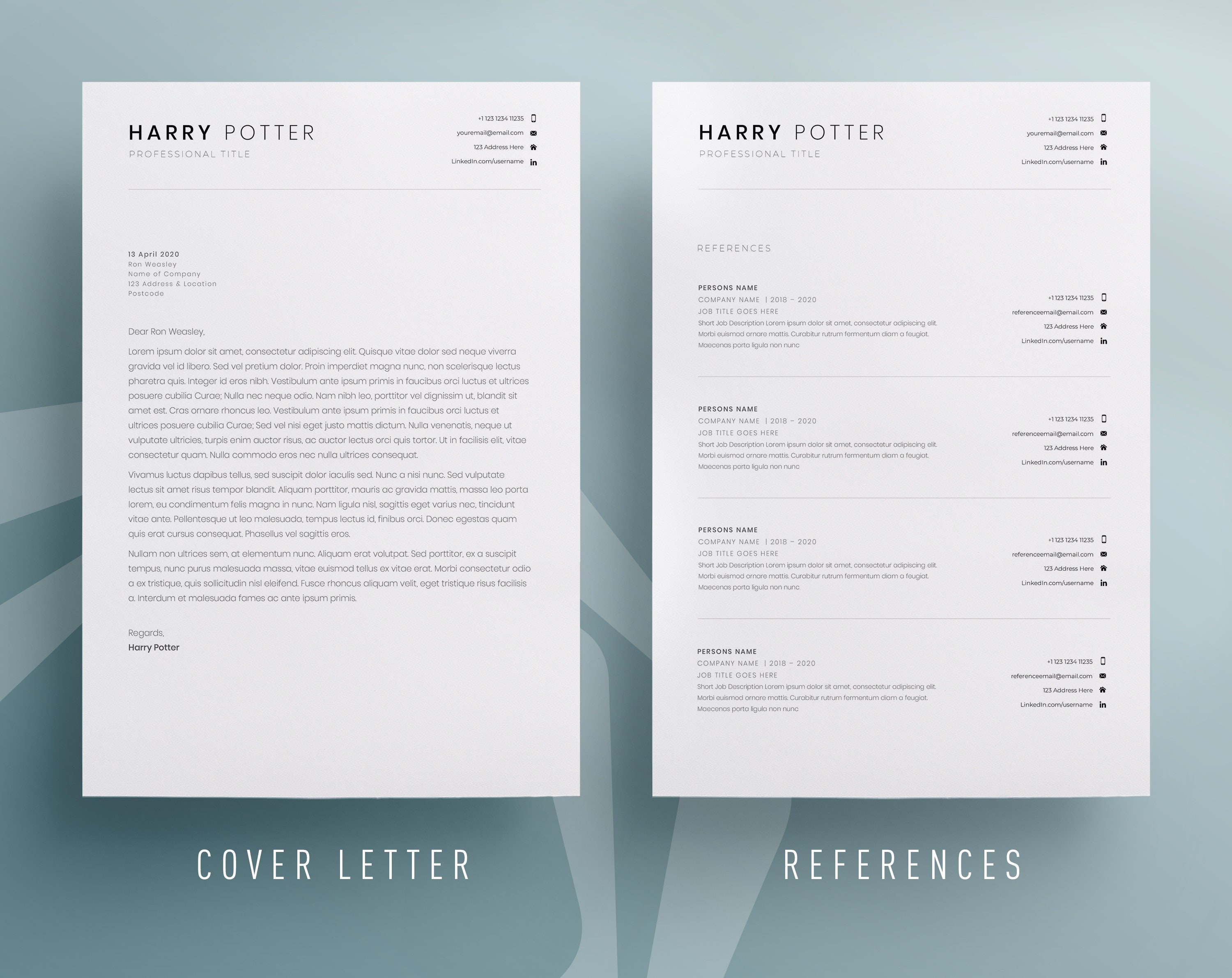 Modern Resume Template CV Template Cover Letter References Easy ...