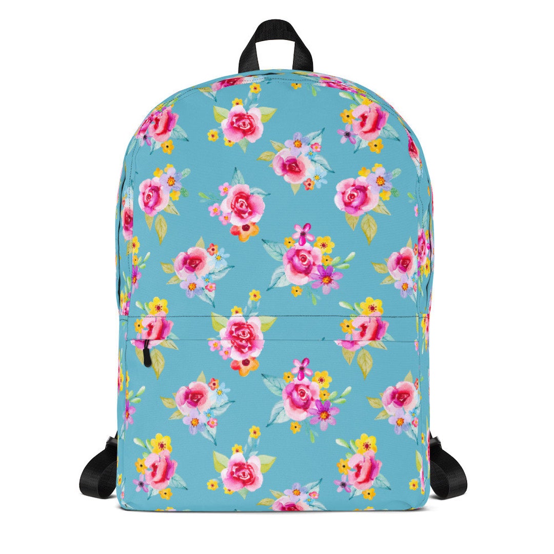 Teal Floral Waterproof Laptop Backpack~watercolor Floral Backpack ...