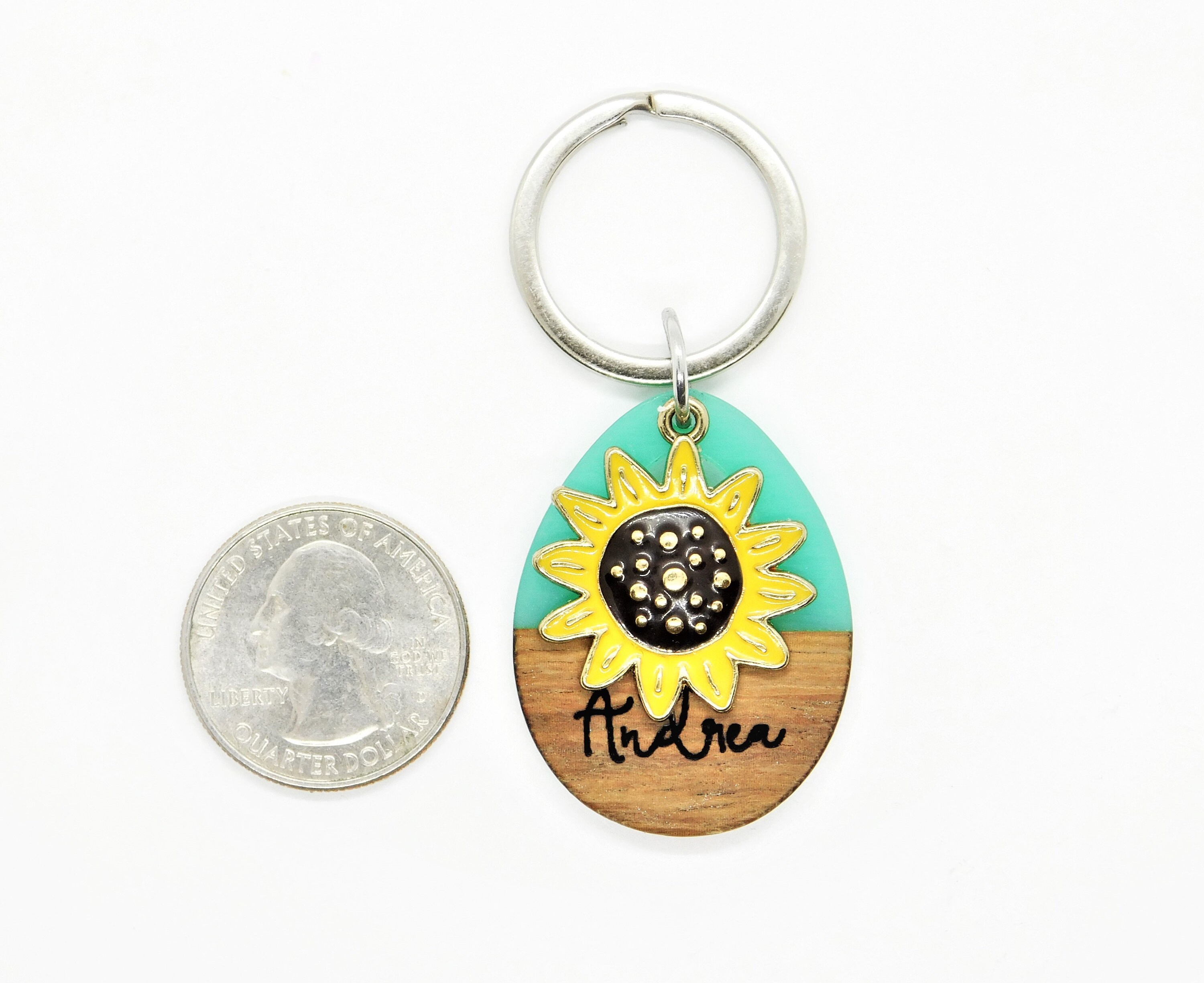Personalized Name Sunflower Engraved Keyring Yellow | Etsy