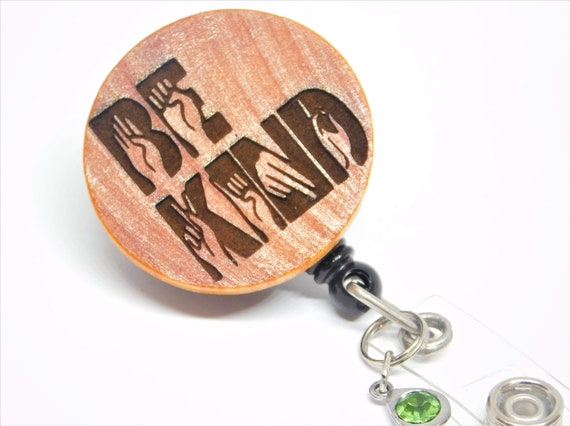 Be Kind American Sign Language Badge Reel ASL Wood Badge | Etsy