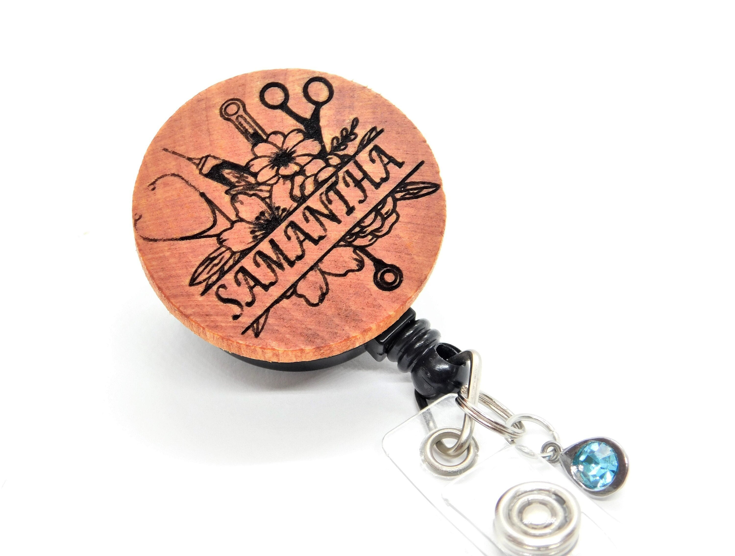 Personalized Name Badge Reel Wood Engraved Retractable Badge | Etsy