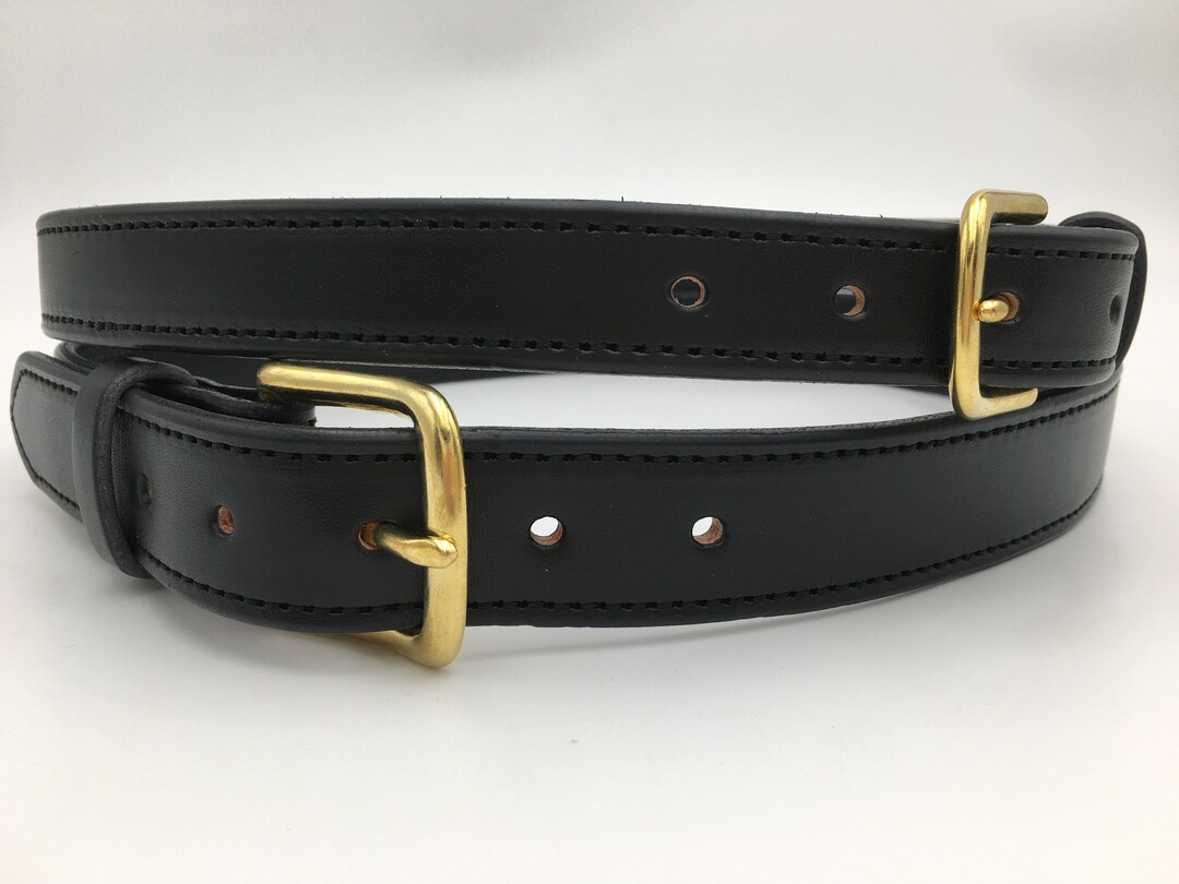 Double Buckle Waist Leather Belt With Stitched Back - 2 Belts in One ...