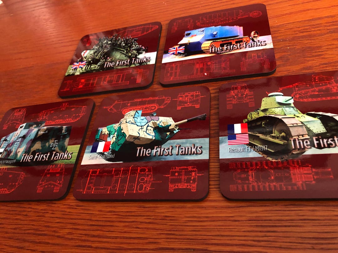 WW1 Tank Coaster Set: Blueprint Background, Military History, 5x Drink ...