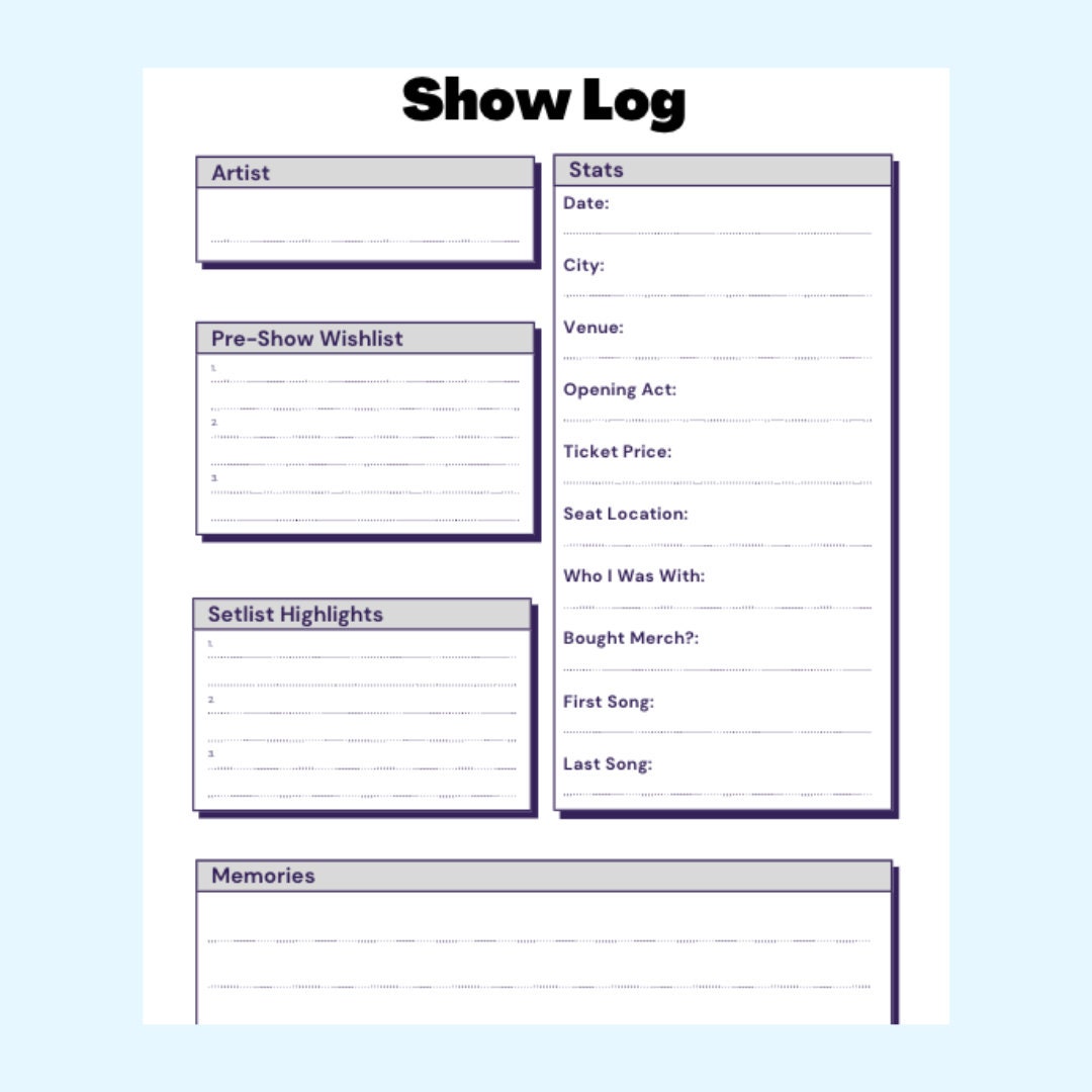 Concert Journal | Guided Concert Recap Memory Book | Digital Download ...