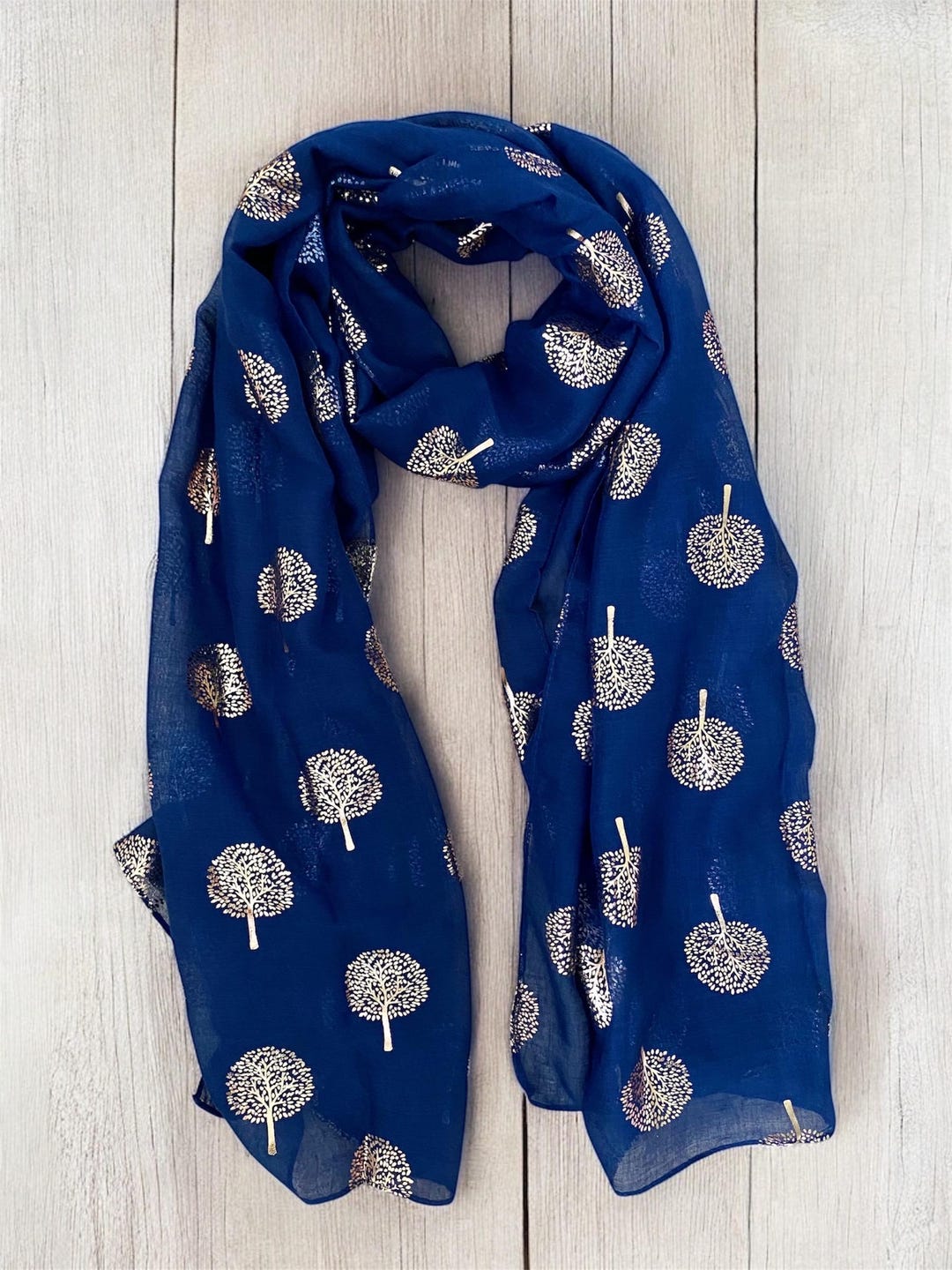 Navy Blue Mulberry Tree Scarf: Rose Gold Foil Print - Etsy