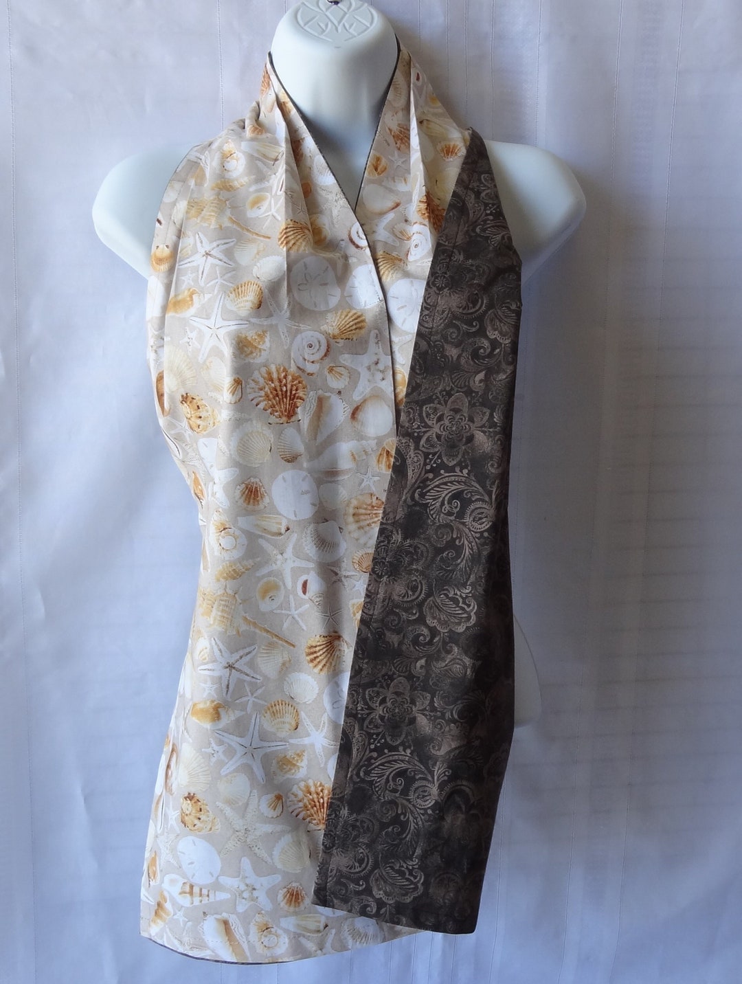Adult Bib for a Woman, Reversible Dignity Dining Scarf With Seashells and Floral Prints, Senior ...