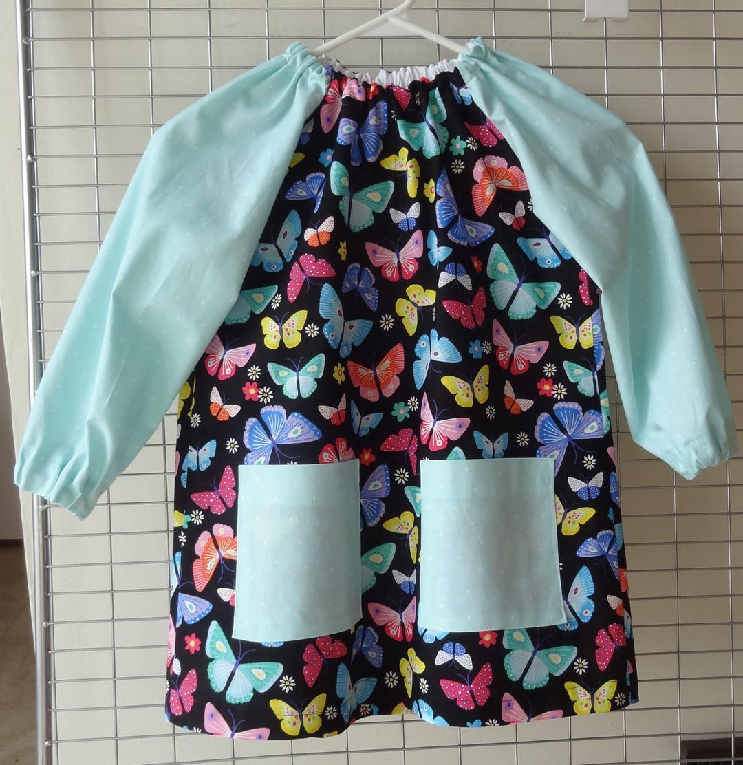 Child Paint and Craft Smock, Long Sleeved Butterflies Cotton Smock With ...