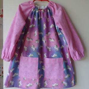 Child Paint and Craft Smock, Long Sleeved Unicorns Cotton Smock With ...