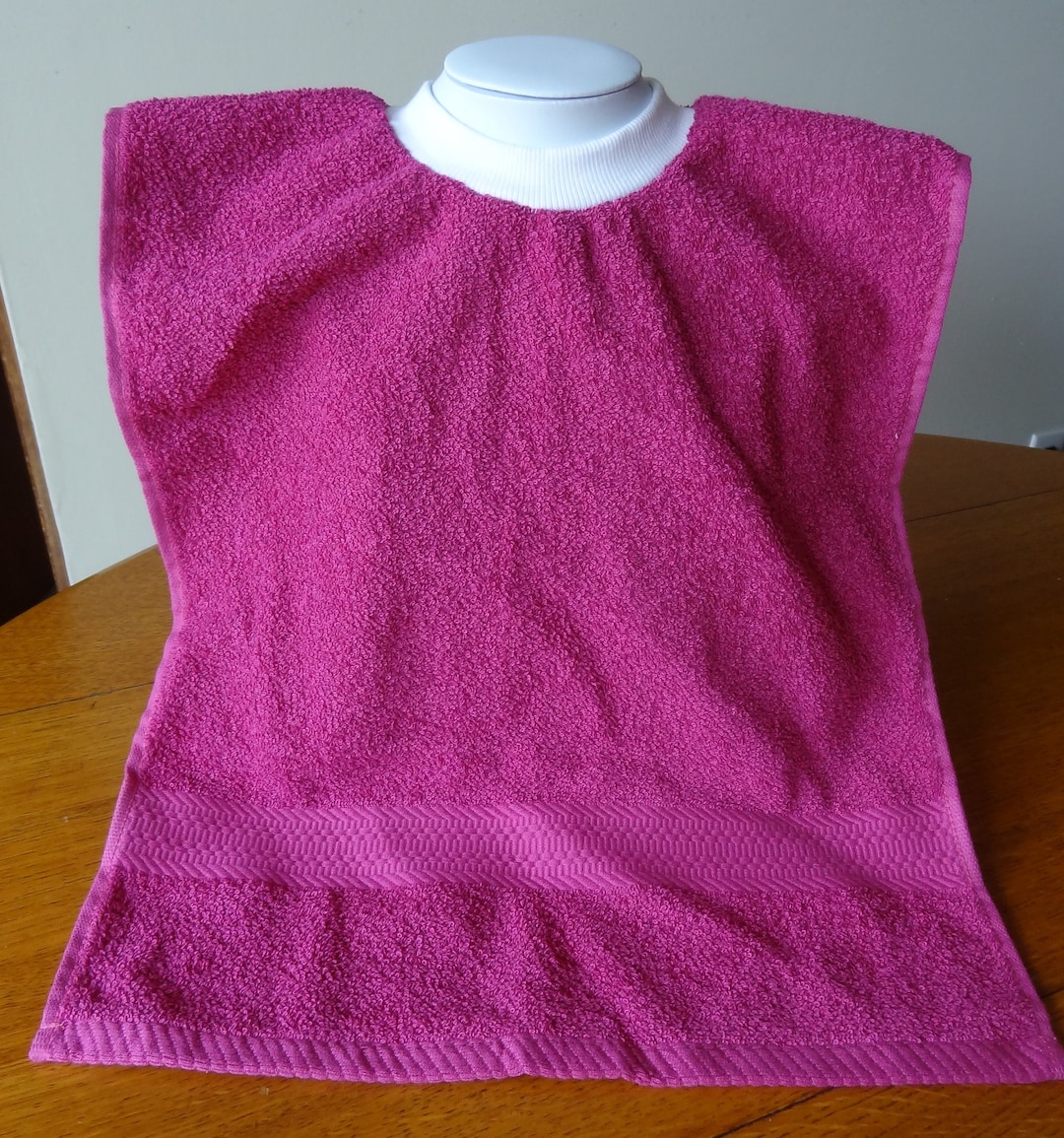 Toddler and Baby Bibs, Raspberry Pink Pullover Towel Bib, Ribbed Neck ...
