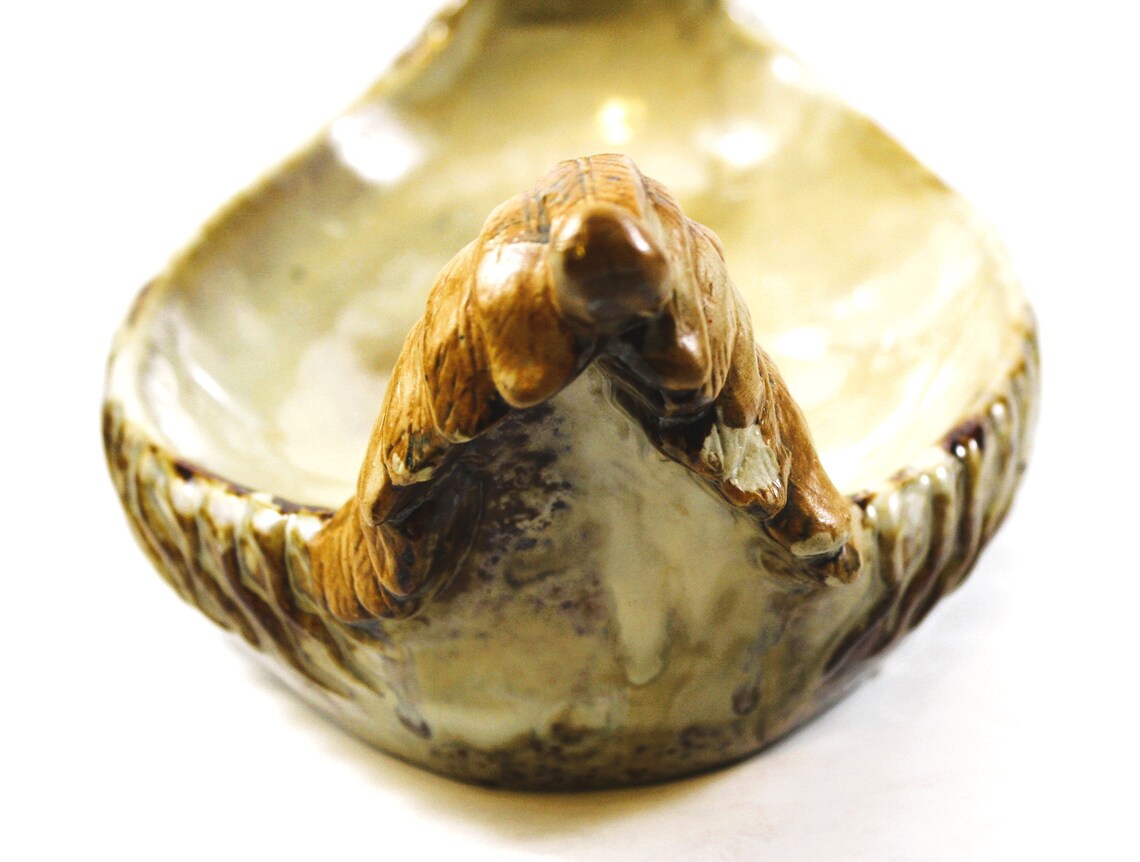 Pottery Rooster Serving Dish Shallow Bowl Hand Glazed Tan Speckled ...