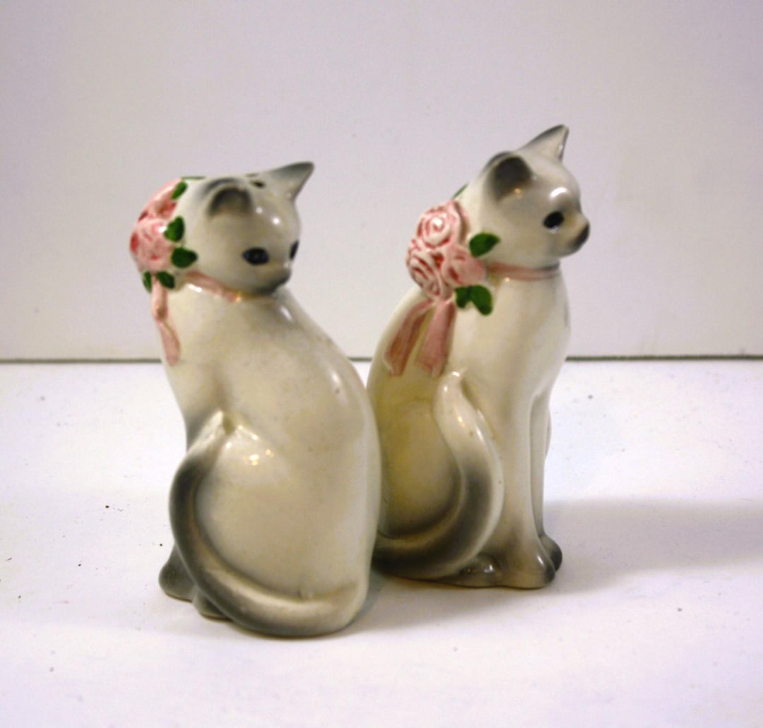 Set of Siamese Cats With Roses Salt & Pepper Shakers Porcelain With ...
