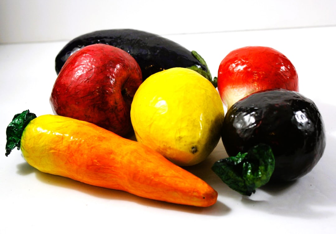 Paper Mache Fake Fruit and Vegetables 6 Pieces Lemon Radish Carrot ...