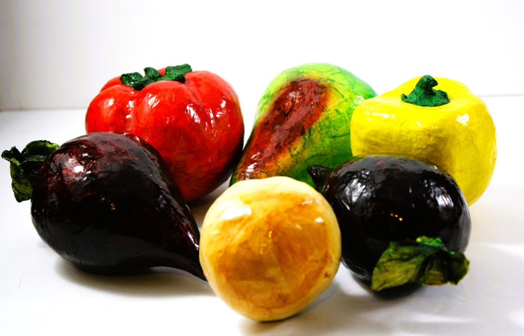 Paper Mache Fake Fruit and Vegetables 6 Pieces Avocado Mushroom 2 Beets ...