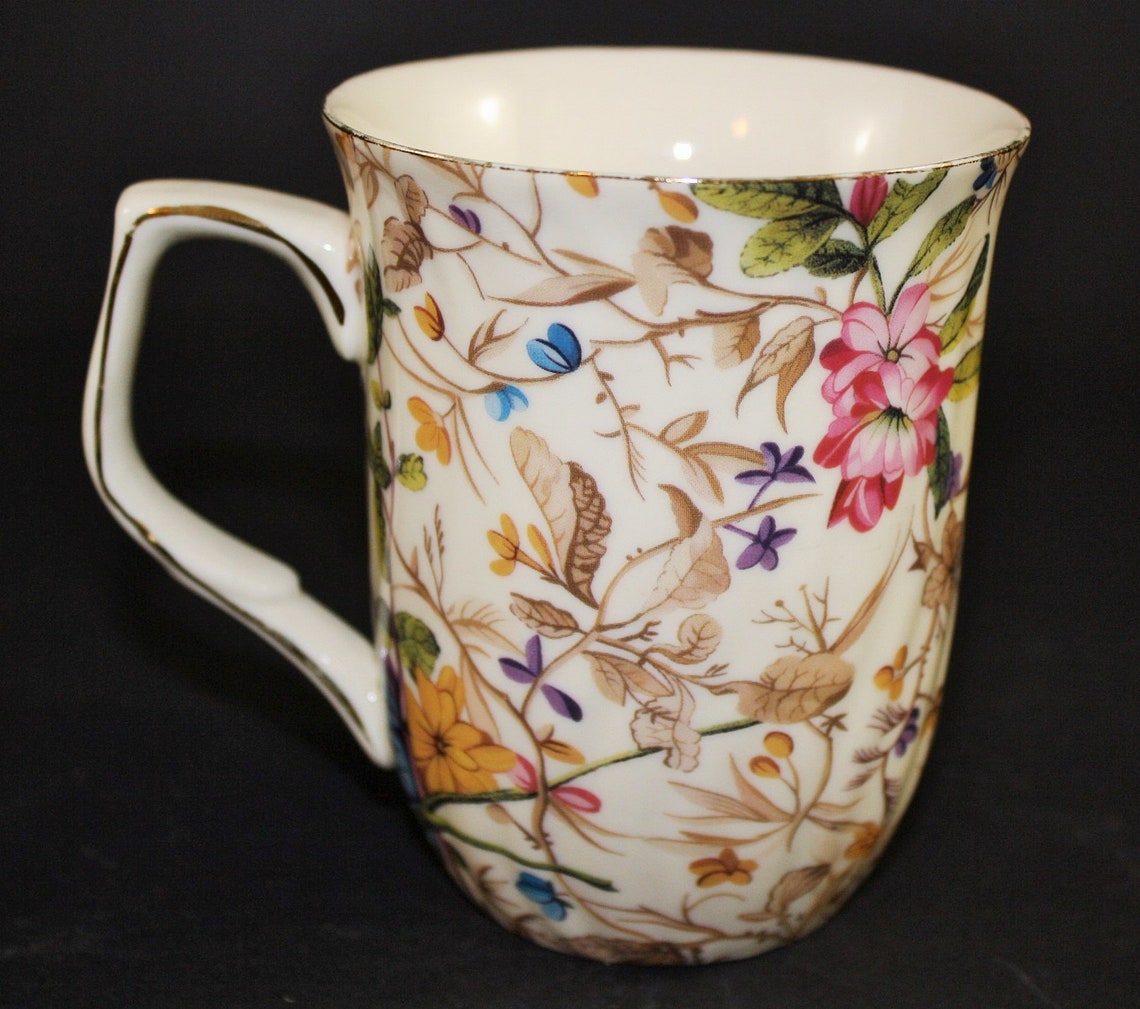 Vintage Royal Elfreda Cup Mug Floral Laura Rosary Porcelain 1980's Gold ...