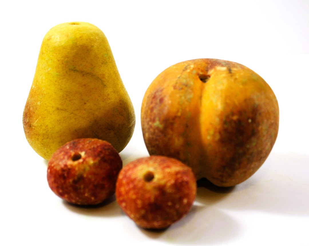 Vintage Antique Rustic Alabaster Stone Fruit 4 Hand Carved Peach Pear 2 ...