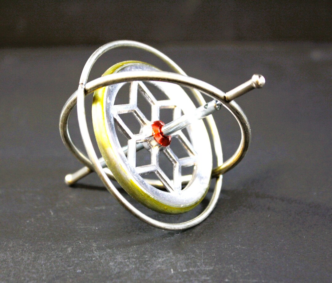 Vintage Gyroscope Metal Spinning Top Toy Red Center - Etsy