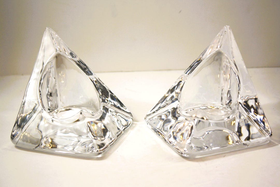 Nybro Crystal Pyramid Candle Holders Set of 2 Designer Tord Kjellstrom ...