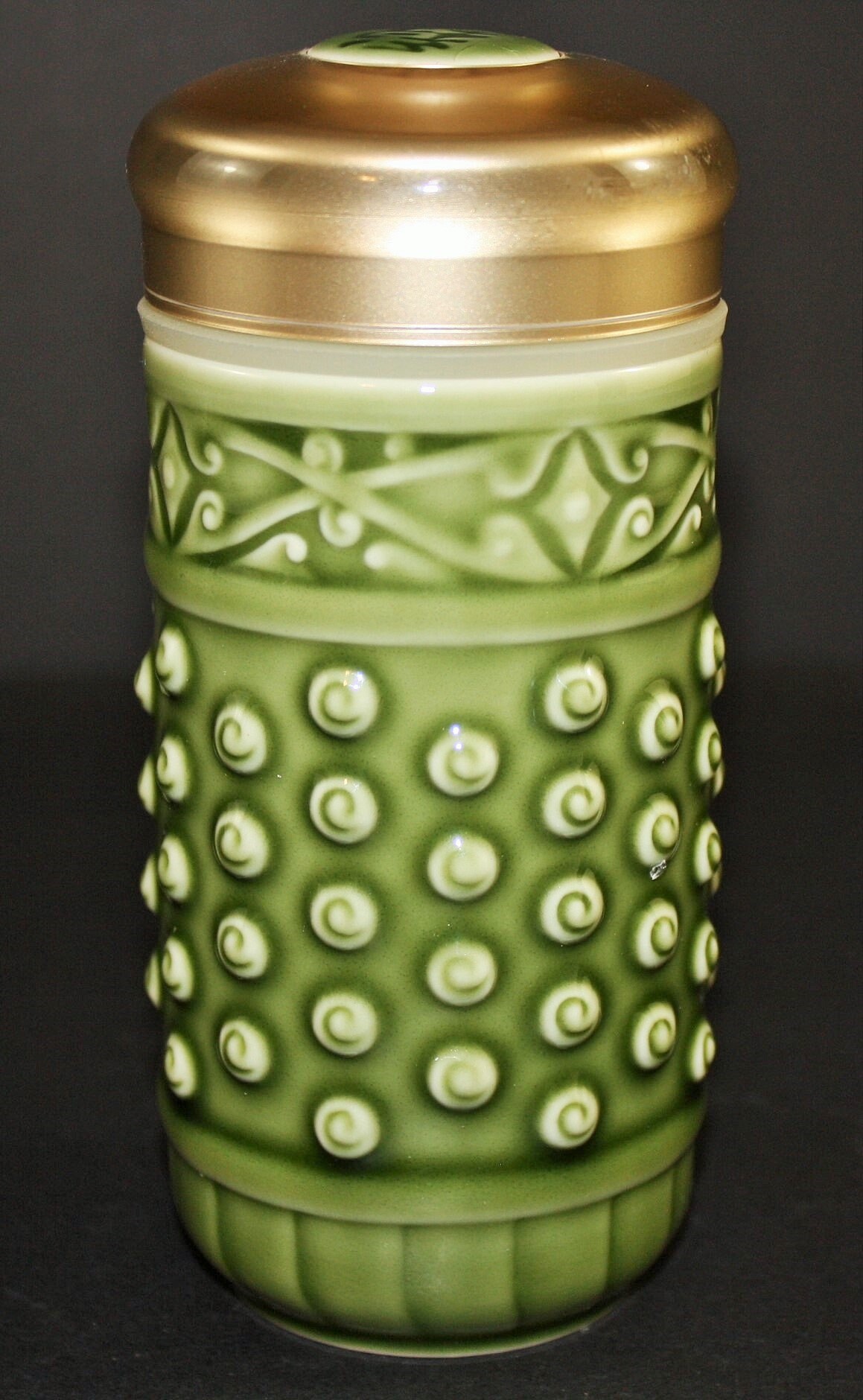 Ceramic Jar Raised Design Green With Gold Lid With Seal Japanese ...