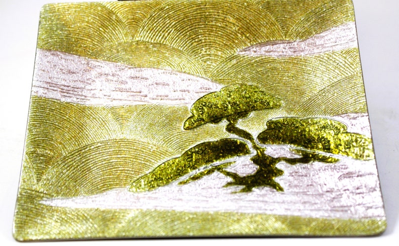 Tutanka Shippo Yaki Silver Enamel Bonsai Tree Small Tray Japan ...