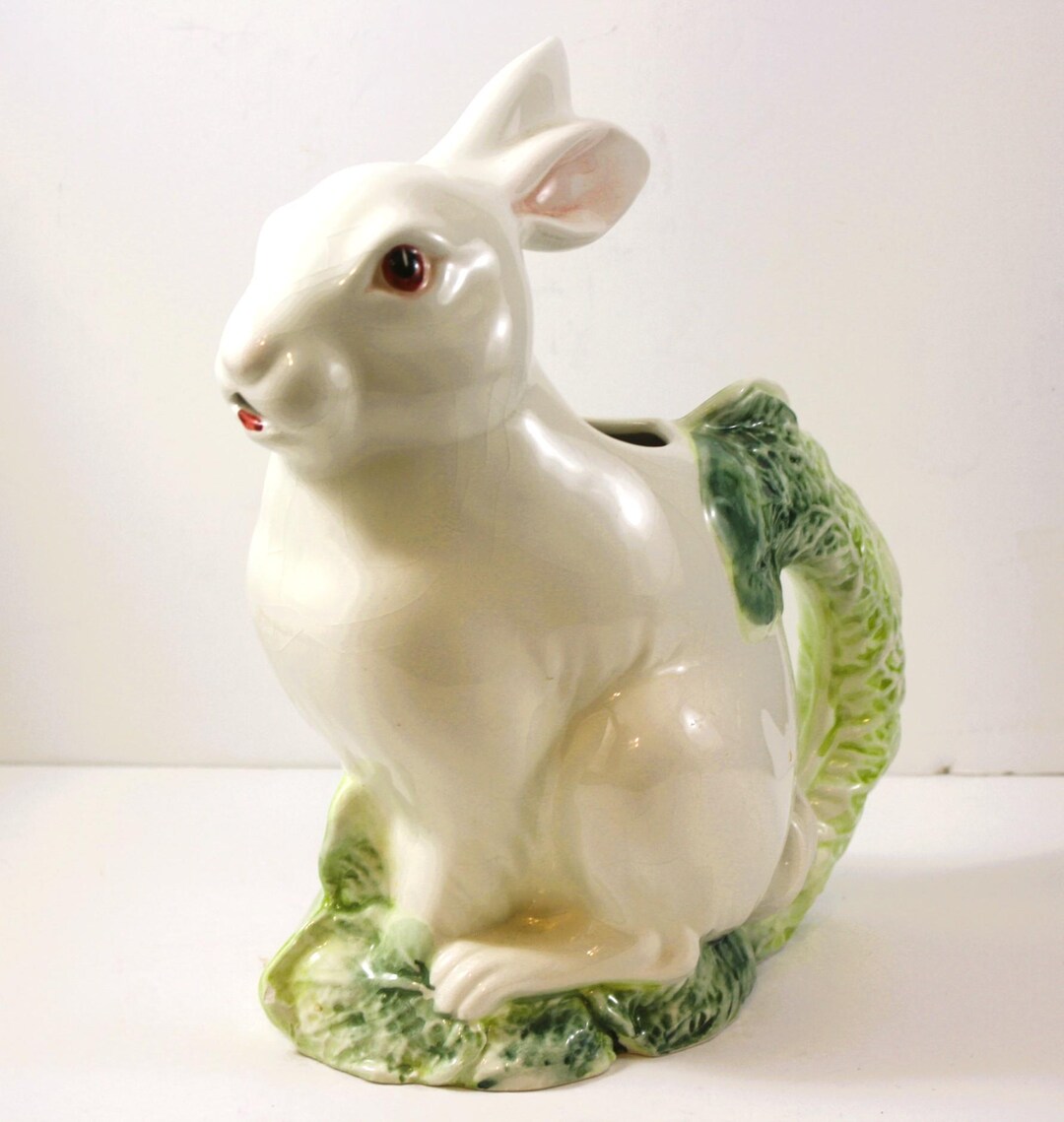 Pizzato Rabbit Shaped Pitcher 1990s Bunny Cabbage Handle 10" High White ...