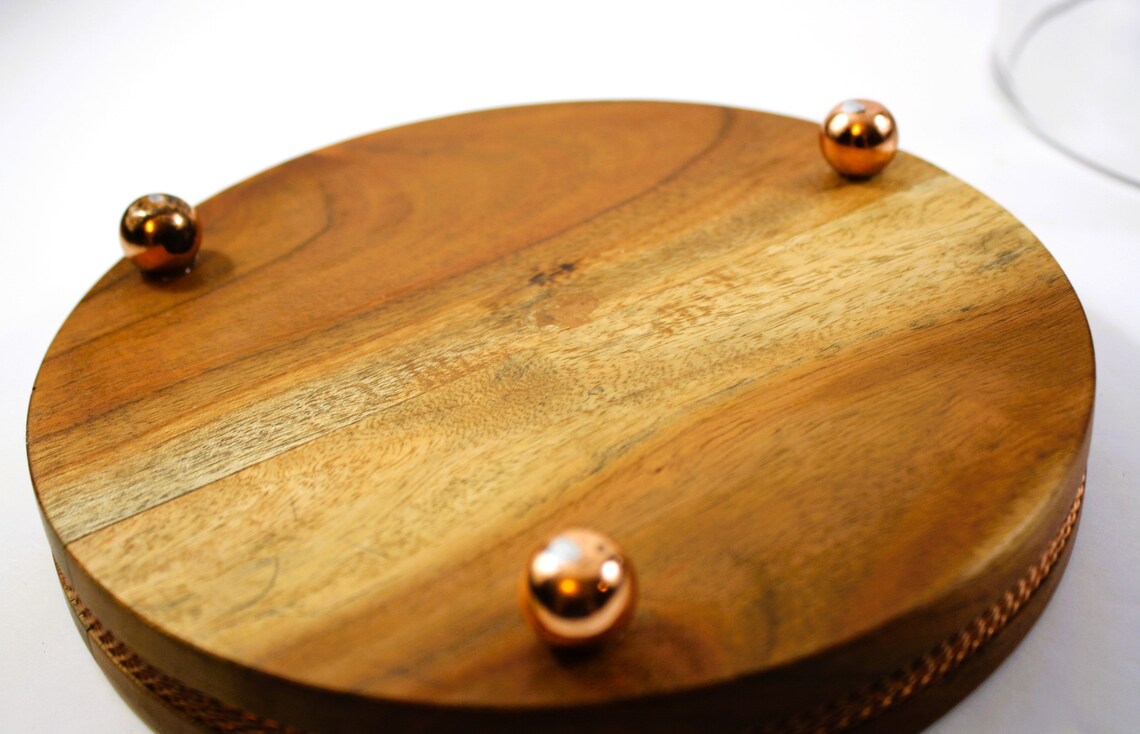 Vintage Glass Cloche and Wood Base With Copper Accents Copper Colored ...